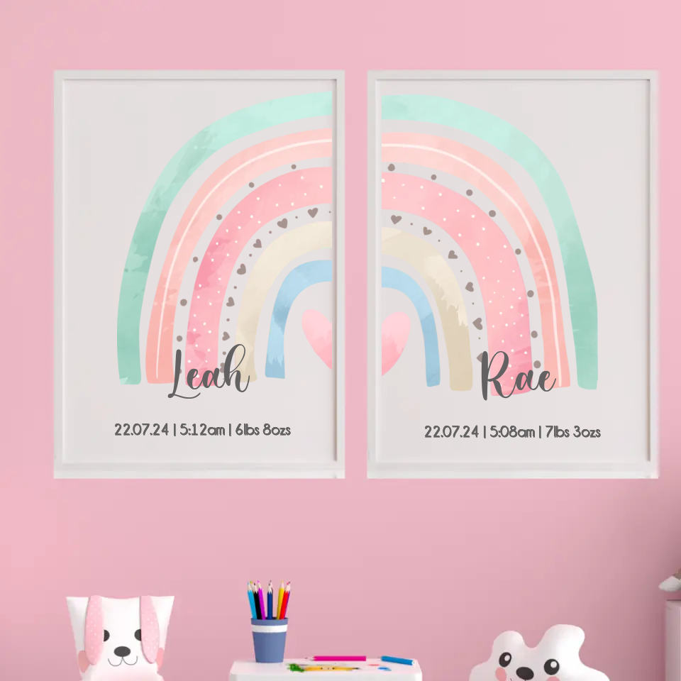 Personalised Rainbow Frame Set for Twins - Girl & Boy, Two Girls & Two ...